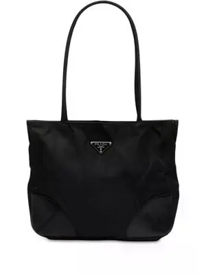 Prada 2013-2026 Vitello Trimmed Tessuto Tote Bag - Black