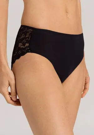 Hanro Luxury Moments Lace Back Cotton Brief - Black