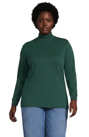LANDS' END Relaxed Cotton Long Sleeve Mock Turtleneck - Pine