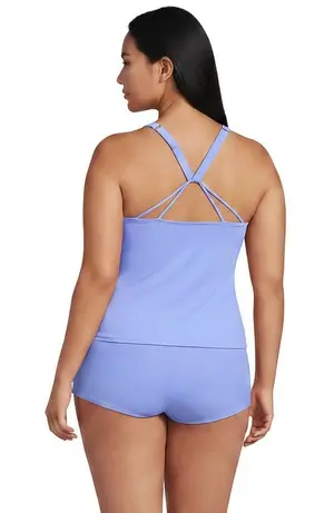 LANDS' END Tugless High Neck Strappy Back Tankini Top - Soft Cloud Blue