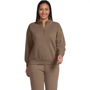 LANDS' END Serious Sweats Relaxed Quarter Zip Pullover Sweatshirt - Cocoa