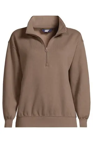 LANDS' END Serious Sweats Relaxed Quarter Zip Pullover Sweatshirt - Cocoa