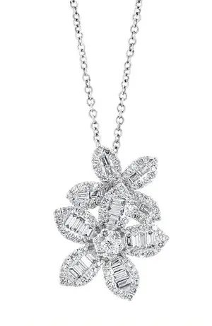 EFFY Diamond Floral Pendant Necklace In 14k Gold - White