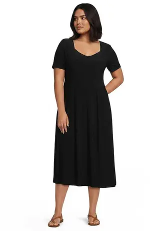 LANDS' END Silky Knit Sweetheart Midi Dress - Black