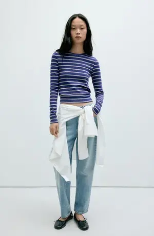 Mango Stripe Long Sleeve Jersey T-shirt - Blue