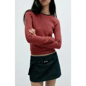Mango Stripe Long Sleeve Jersey T-shirt - Red