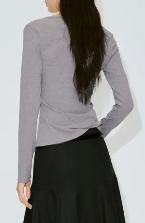Mango V-neck Rib Long Sleeve Top