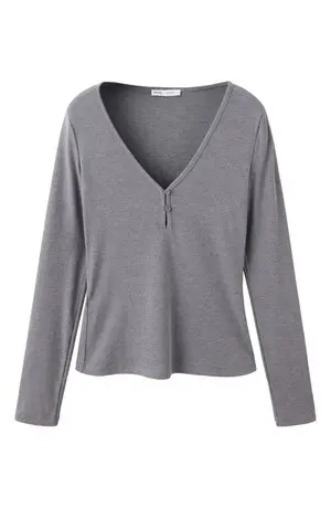Mango V-neck Rib Long Sleeve Top