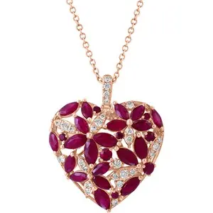 EFFY 14k Rose Gold Ruby Heart Of Romance Pendant