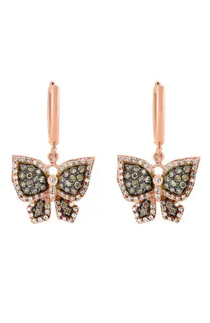 EFFY Chocolate & White Diamond Butterfly Drop Earrings In 14k Rose Gold - Brown
