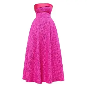 POST MERIDIEM Fuchsia Jacquard Midi Dress With Satin Turn-up - Pink