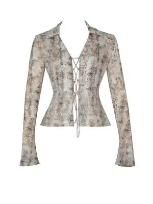 MISS CIRCLE NEW YORK Umara Tan Reptile Print Chiffon Tie-front Top
