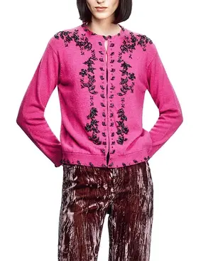 Anna Sui Beaded Knit Cardigan - Raspberry