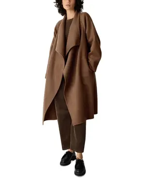 Eileen Fisher Wool High Drape Neck Coat