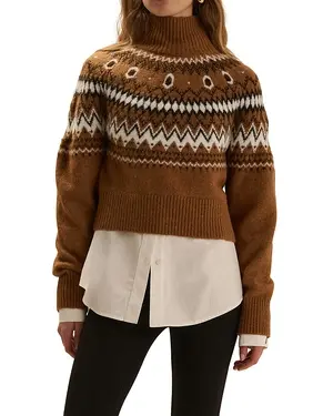 FAVORITE DAUGHTER The Chalet Mock Neck Sweater - Camel Multi