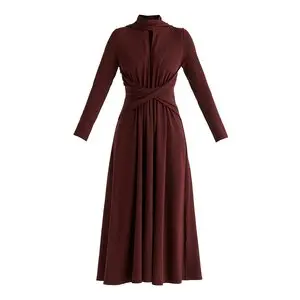 PAISIE Lyocell Jersey Midi Dress With Cross Front Waist And Convertible Scarf In Wine - Red