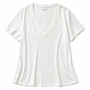 ROAVE Loose Linen Blend V Necked T-shirt - White
