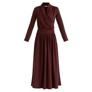 PAISIE Surplice V-neck Lyocell Jersey Maxi Dress With Wide Waistband In Wine - Red