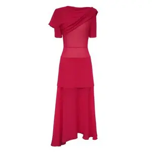POST MERIDIEM Chiffon Asymmetrical Midi Dress