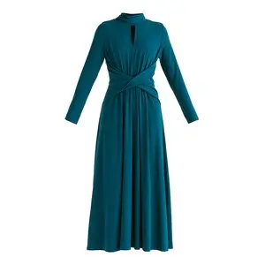 PAISIE Lyocell Jersey Midi Dress With Cross Front Waist And Convertible Scarf In Ocean - Blue