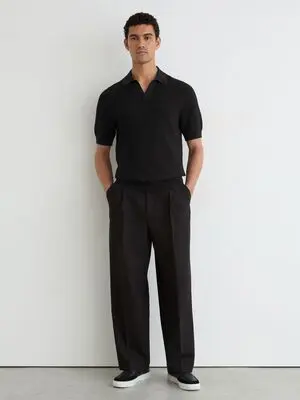 REISS Leon Cotton-blend Basket-stitch Open-collar Polo Shirt