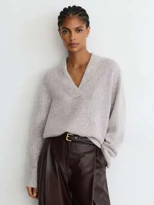 REISS Nova Cashmere-blend Bouclé V-neck Jumper