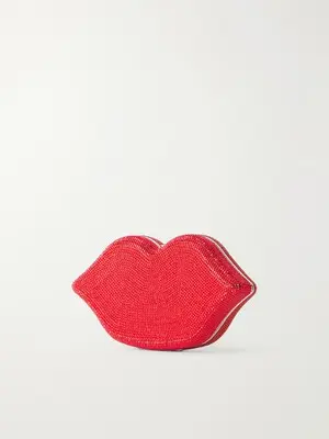 Judith Leiber Hot Lips Crystal-embellished Silver-tone Clutch
