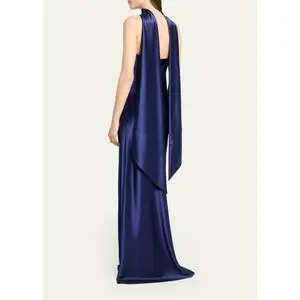 Talbot Runhof Crepe Satin Sleeveless Halter Gown