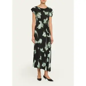 JASON WU Blurred Floral Asymmetric Paneled Midi Dress