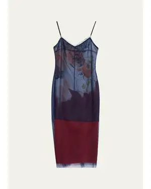 JASON WU Shadow Floral Layered Midi Dress - Plaster