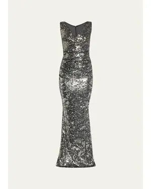 Talbot Runhof Sequined V-neck Sleeveless Mermaid Gown - Bronze