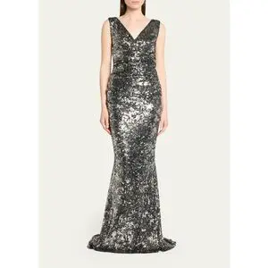 Talbot Runhof Sequined V-neck Sleeveless Mermaid Gown - Bronze