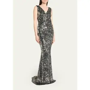 Talbot Runhof Sequined V-neck Sleeveless Mermaid Gown - Bronze
