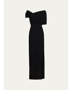 Oscar De La Renta Asymmetric Draped Off-the-shoulder Column Gown - Black
