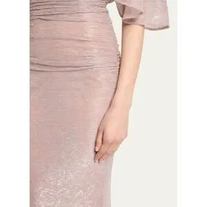 Talbot Runhof Floral Metallic Draped V-neck Gown
