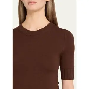Oscar De La Renta Short-sleeve Button-side Crewneck Sweater - Ivory