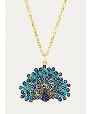 GRACE WINFREY 18k Yellow Gold King Peacock Pendant Necklace With Diamonds And Multi-stones - Lapis/em
