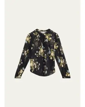 Veronica Beard Ashlynn Floral Silk Blouse - Black Multi