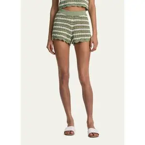 Alice + Olivia Bobbi Striped Pointelle Shorts