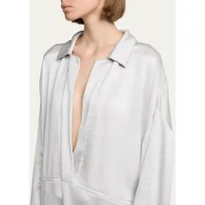 Giorgio Armani Hammered Satin Plunging Collared Shirt