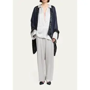 Giorgio Armani Hammered Satin Plunging Collared Shirt