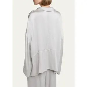 Giorgio Armani Hammered Satin Plunging Collared Shirt