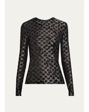 Giorgio Armani Floral Metallic Burnout Long-sleeve Top - Multi