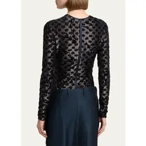 Giorgio Armani Floral Metallic Burnout Long-sleeve Top