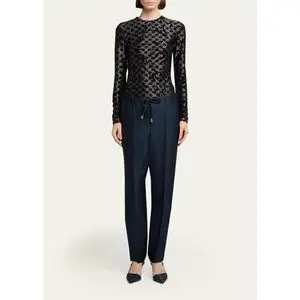 Giorgio Armani Floral Metallic Burnout Long-sleeve Top