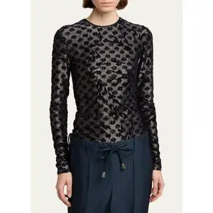 Giorgio Armani Floral Metallic Burnout Long-sleeve Top