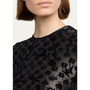 Giorgio Armani Floral Metallic Burnout Long-sleeve Top