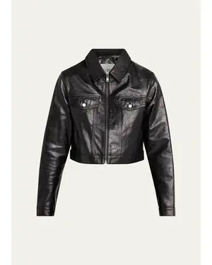 RE/DONE Leather Crop Trucker Jacket - Black