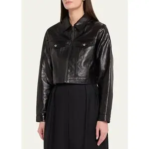 RE/DONE Leather Crop Trucker Jacket - Black