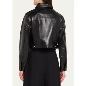 RE/DONE Leather Crop Trucker Jacket - Black